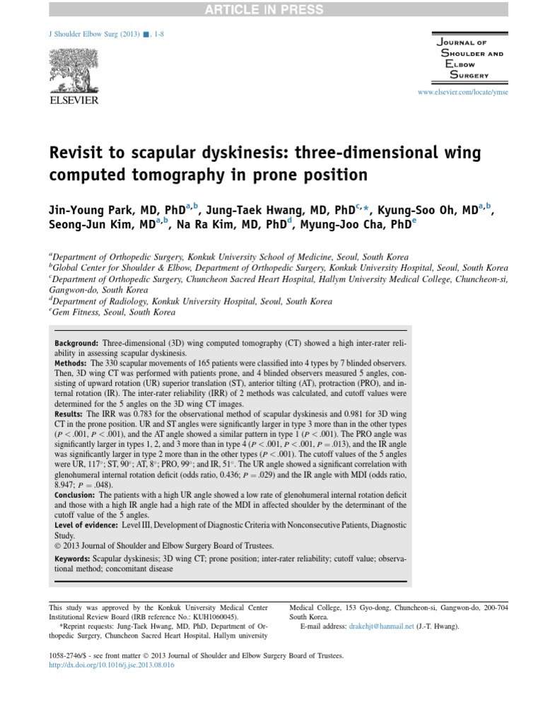 Revisit To Scapular Dyskinesis - Three-Dimensional Wing Computed ...