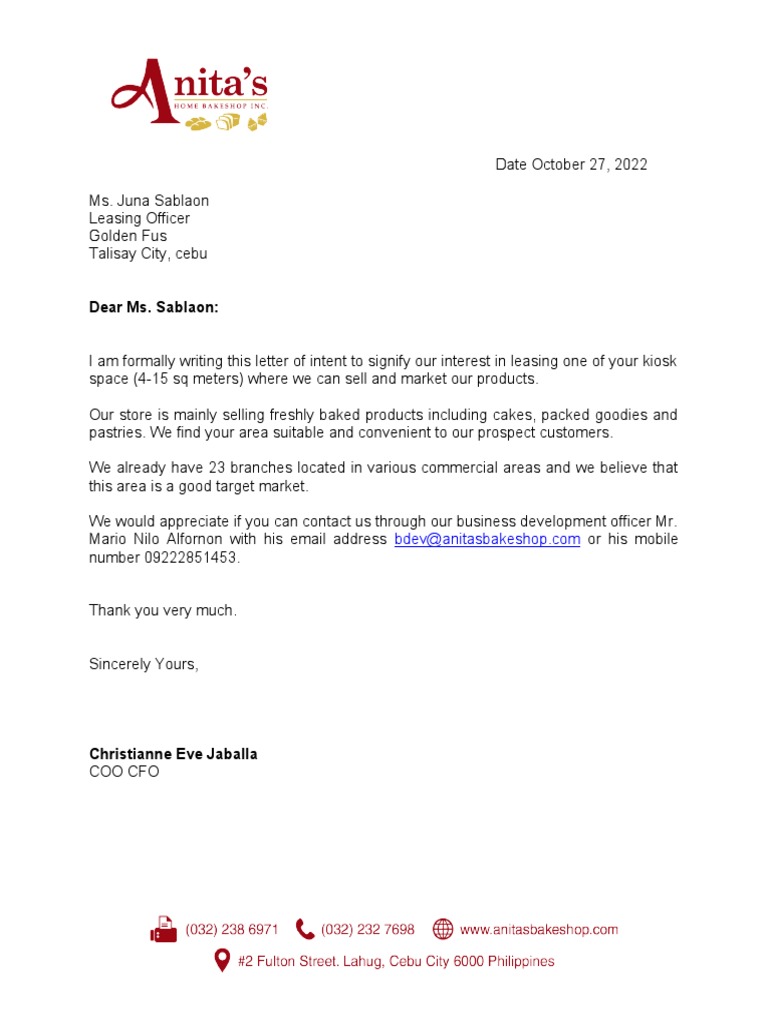 Letter of Intent - Golden Fus | PDF | Law