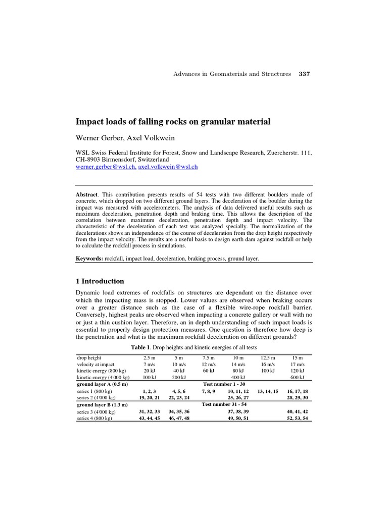 Impact Loads of Falling Rocks On Granular Material | PDF | Acceleration ...