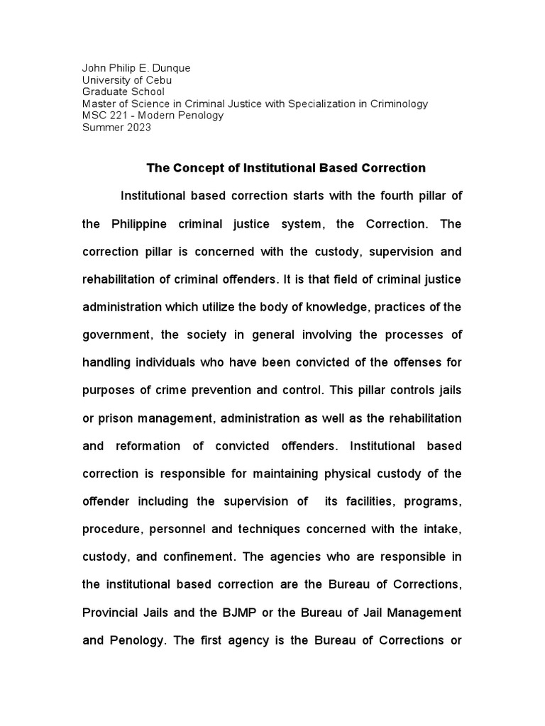 Concept of Institutional Correction | PDF | Prison | Rehabilitation ...