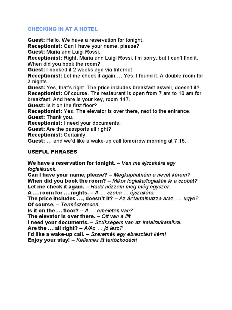 Checking in at A Hotel | PDF