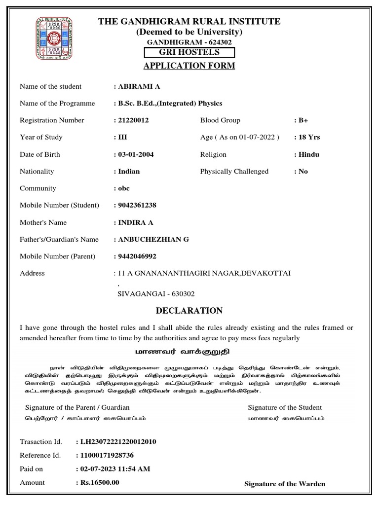 The Gandhigram Rural Institute (Deemed To Be University) : Gri Hostels ...