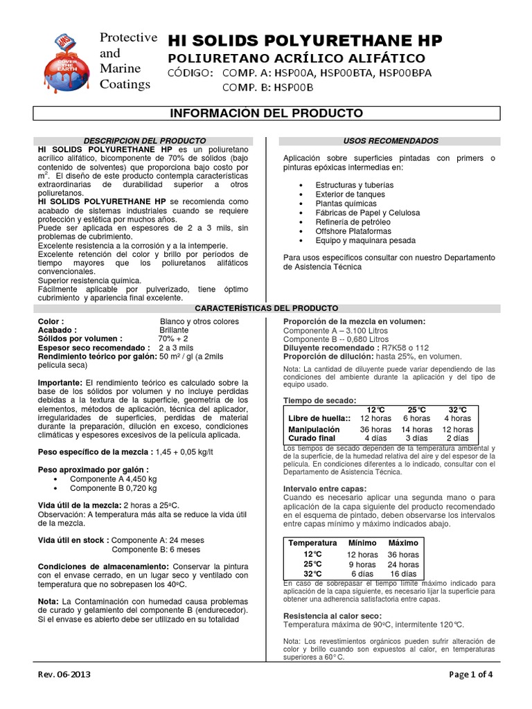Hi Solids Polyurethane HP Serie 1 | Descargar gratis PDF | Pintar | Humedad