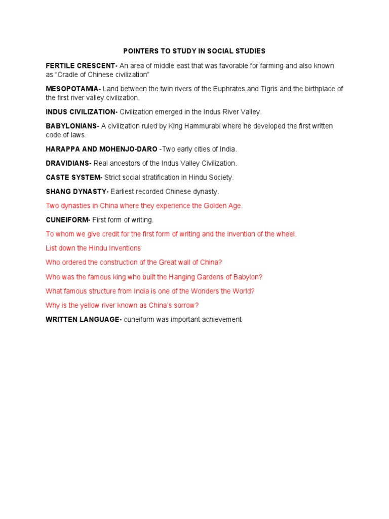Pointers To Study in Social Studies | PDF