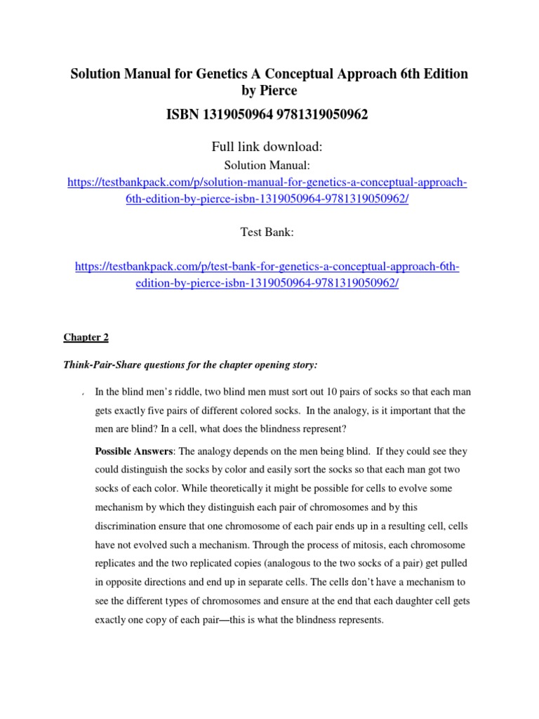 Genetics A Conceptual Approach 6th Edition by Pierce ISBN Solution ...