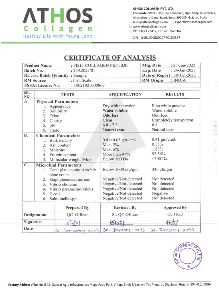 COA - Fish Collagen Peptide | PDF