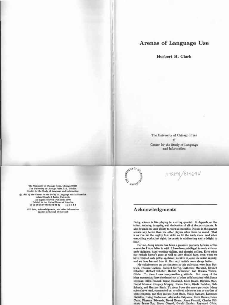 Herbert H. Clark - Arenas of Language Use-University of Chicago Press (1992) | PDF | Linguistics ...