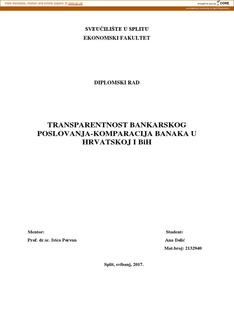 Transparentnost Bankarskog Poslovanja-Komparacija Banaka U Hrvatskoj I ...