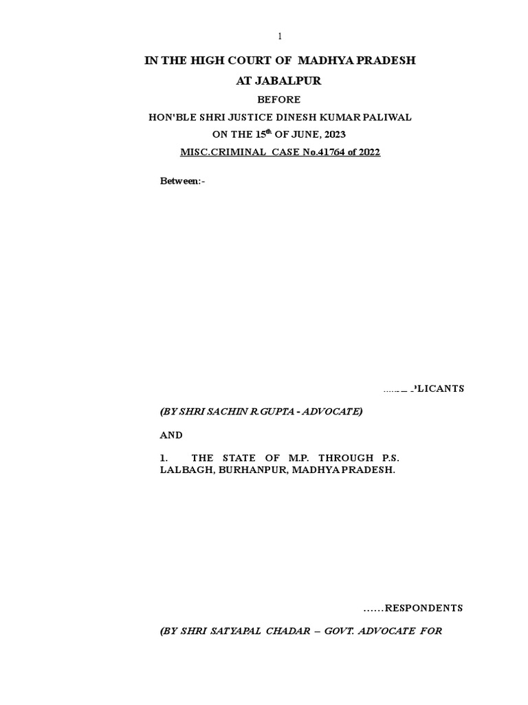 In The High Court of Madhya Pradesh at Jabalpur: (By Shri Sachin R ...