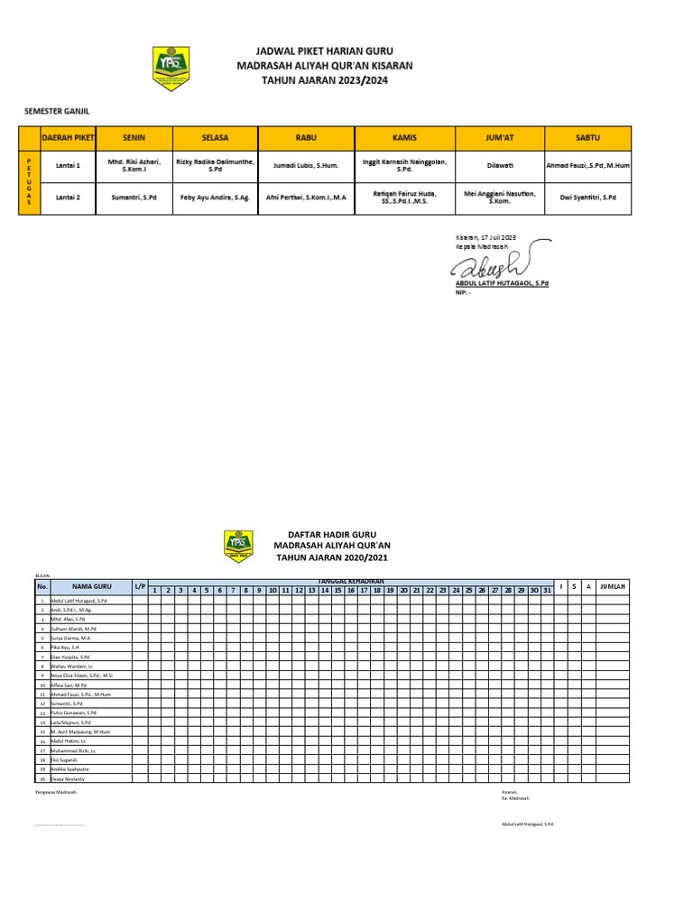 Jadwal Piket 2023-2024-1 | PDF