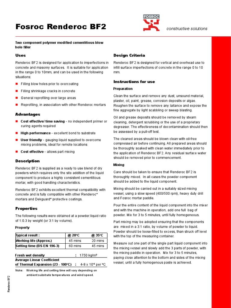 Renderoc Bf2 Pdf Concrete Thermal Expansion