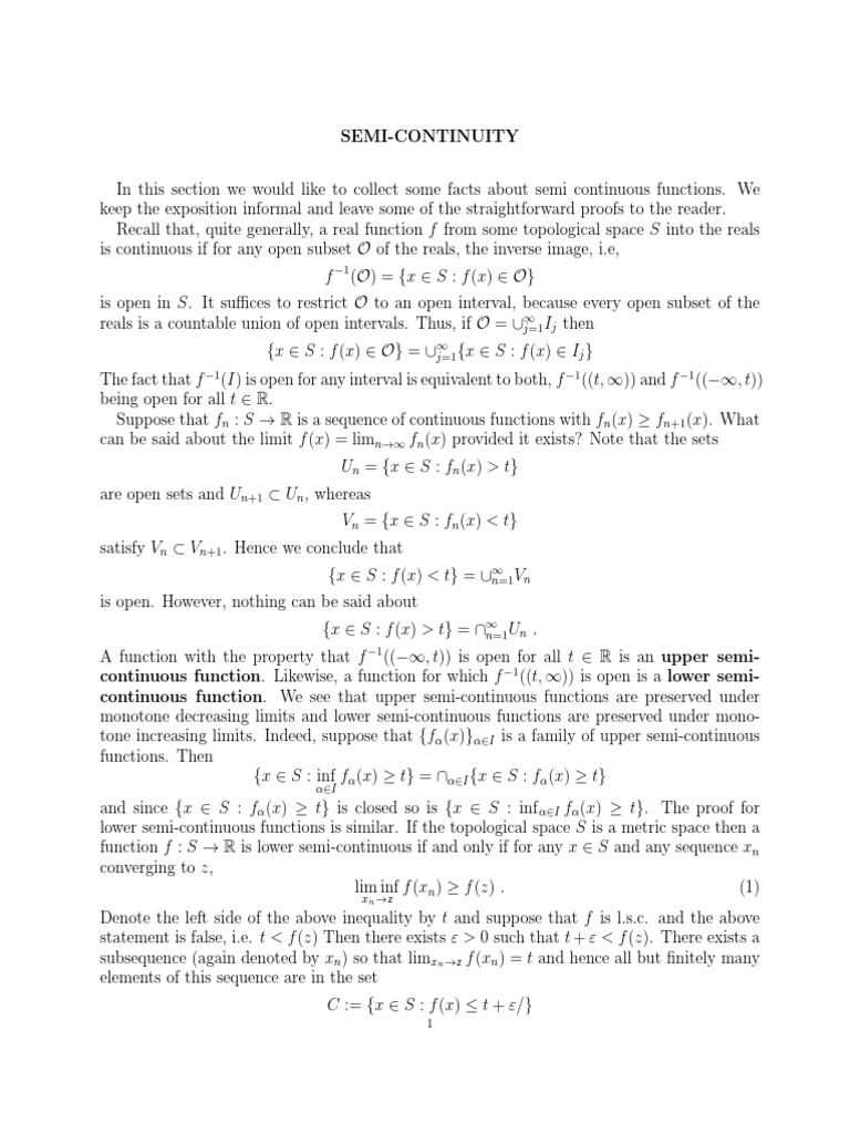 Semicontinuity Pdf Continuous Function Function Mathematics
