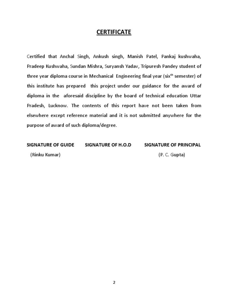 Certificate: Signature of Guide Signature of H.O.D Signature of ...