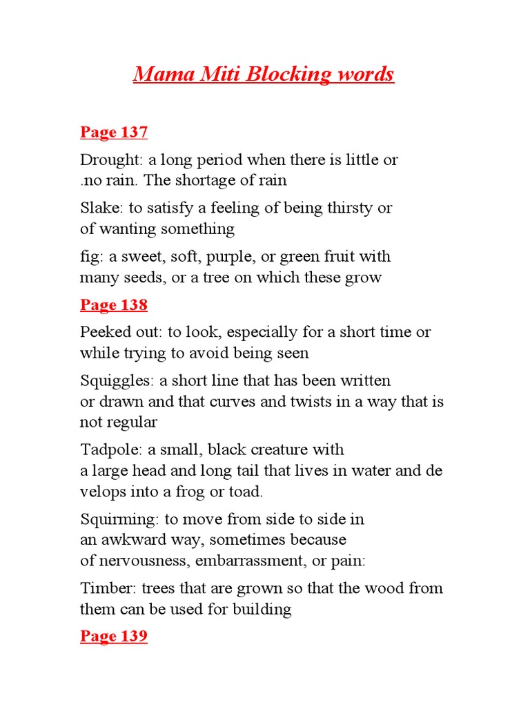 Mama Miti Blocking Words | PDF | Cooking, Food & Wine | Home & Garden