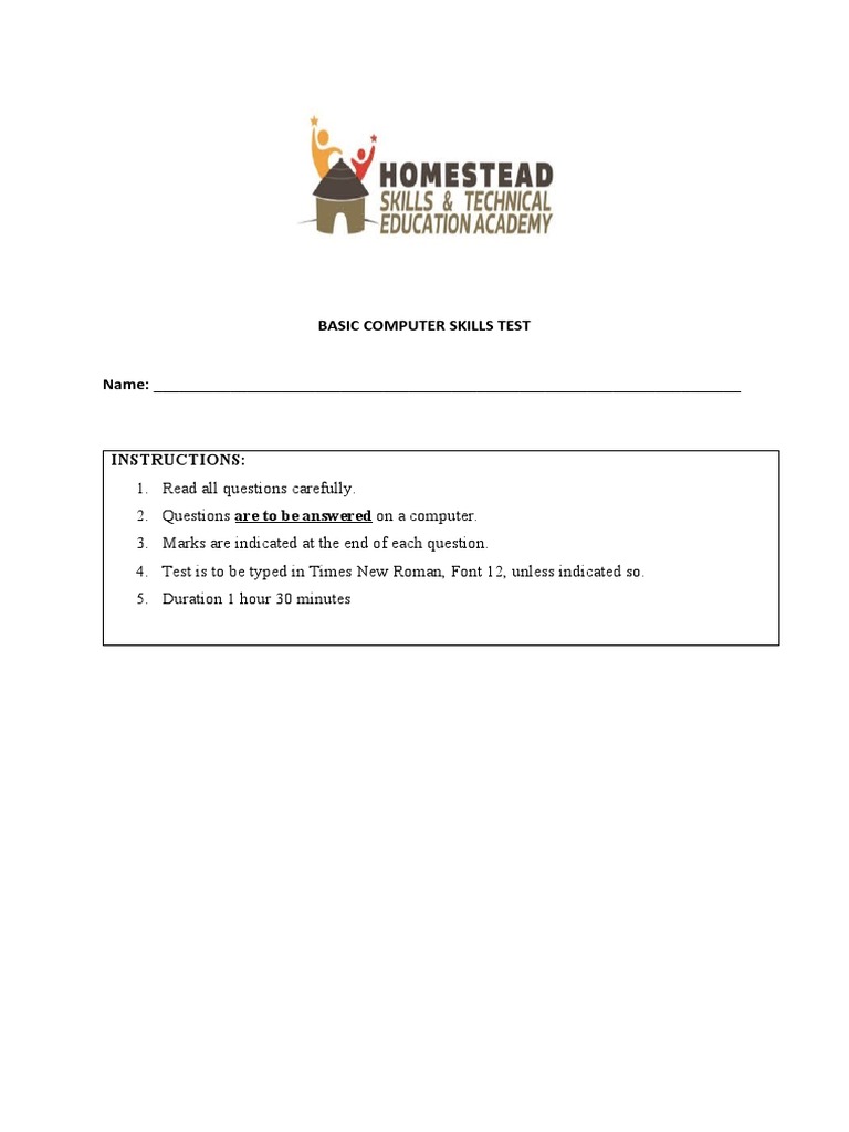Basic Computer Skills Test | PDF | Technology & Engineering