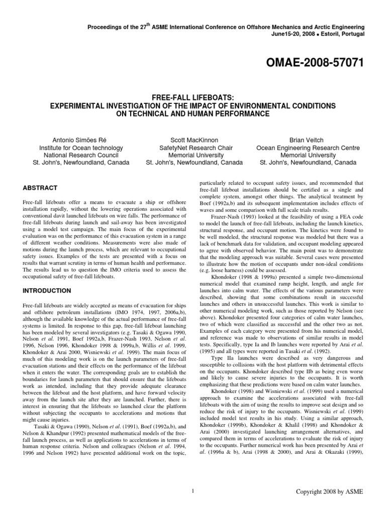 Free-Fall Lifeboats Experimental Investigation of The Impact of ...