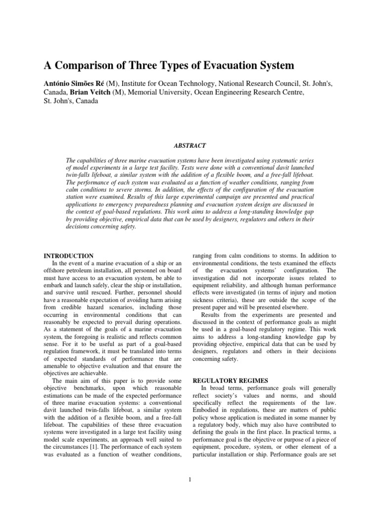 A Comparison of Three Types of Evacuation System | PDF | Safety | Risk