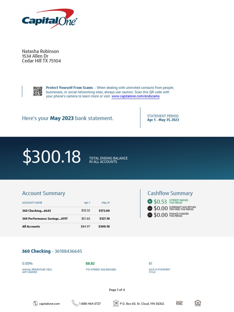 20230501-Bank Statement Cap One | PDF | Transaction Account | Credit