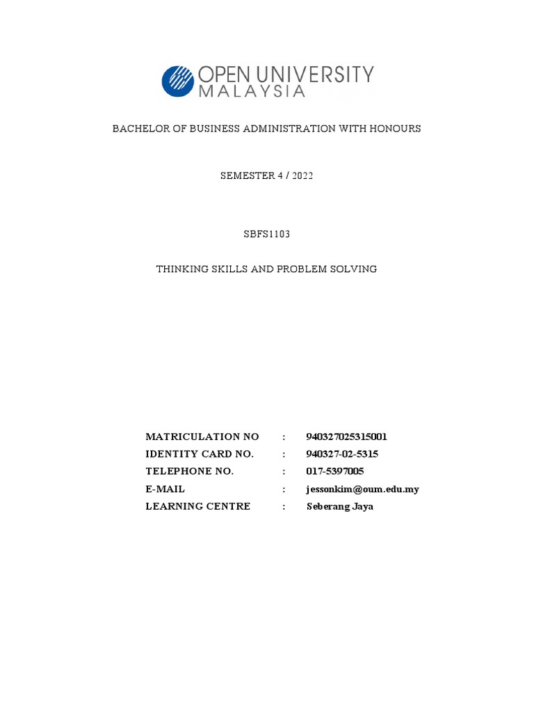 Sbfs1103 Thinking Skills Problem Solving Pdf Thought Communication
