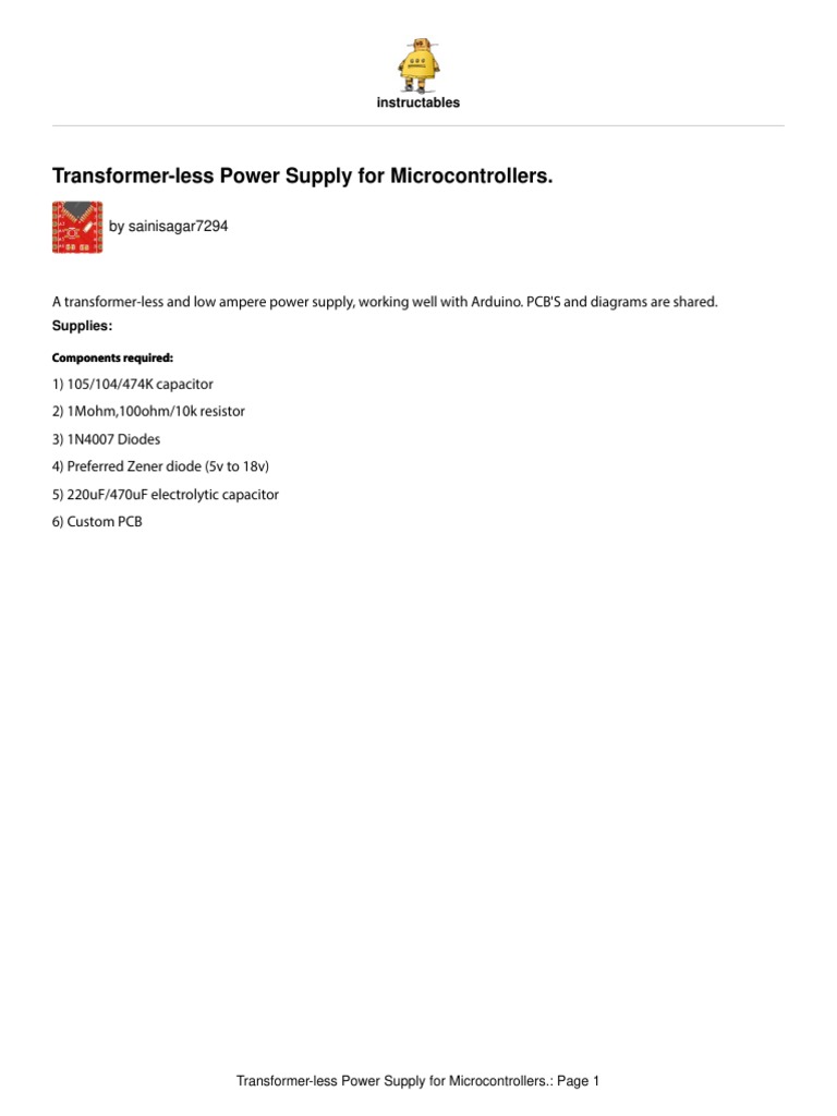 Transformer Less Power Supply For Microcontrollers | PDF | Power Supply ...