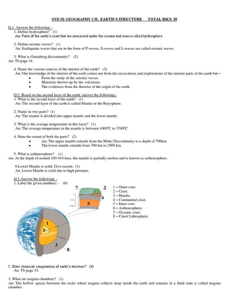 Earths Structure Answersheet | PDF | Crust (Geology) | Earth