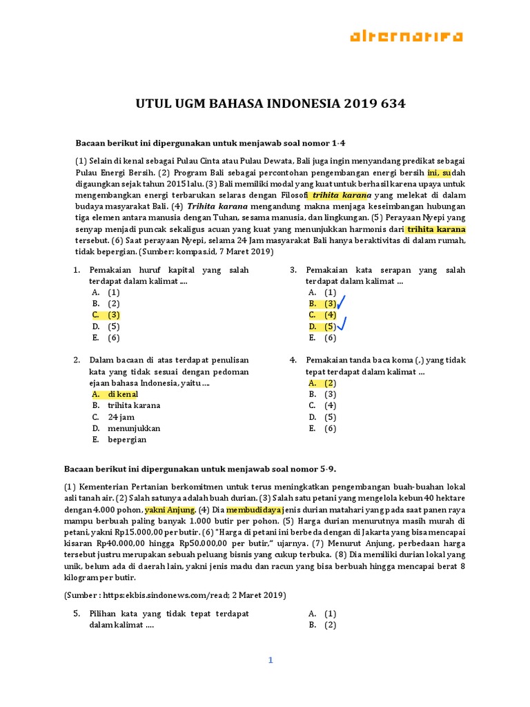 (SOAL) UTUL UGM Bahasa Indonesia 2019 | PDF