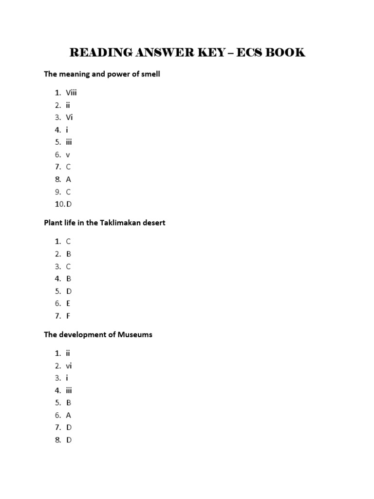 Reading Answer Key - Ecs Book | PDF