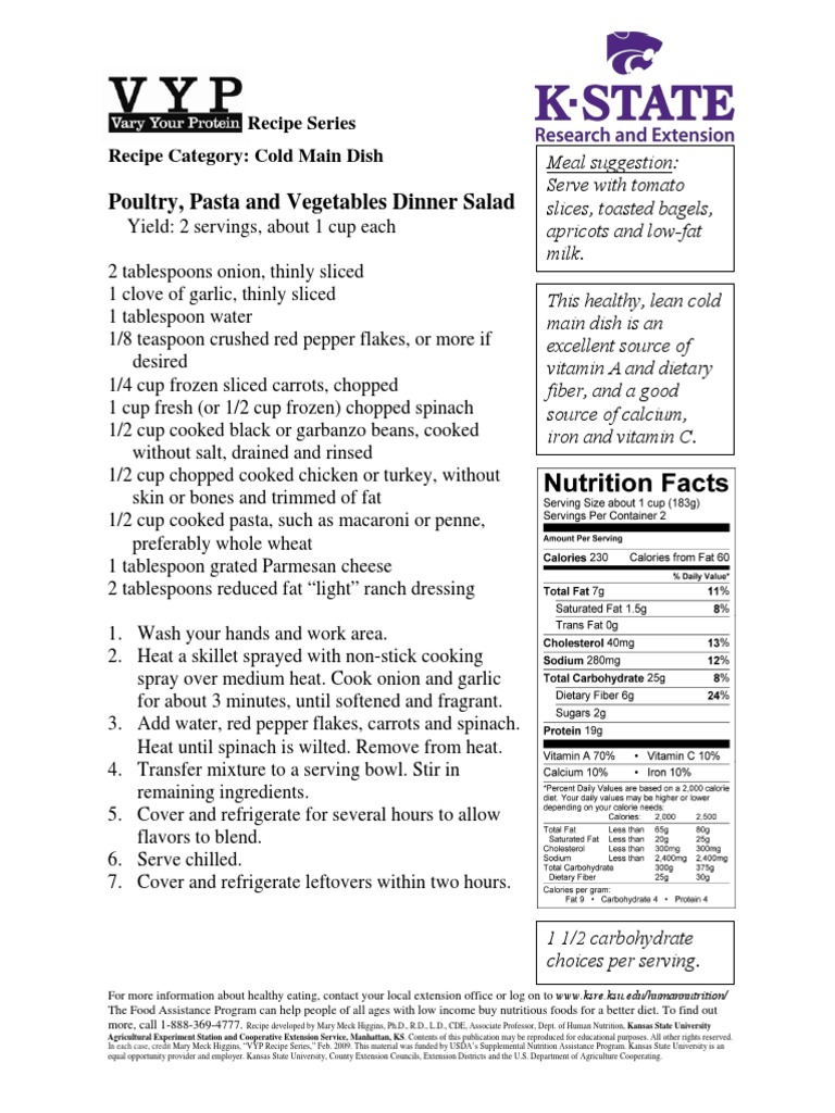 Poultry, Pasta and Vegetables Dinner Salad: Recipe Series Recipe ...