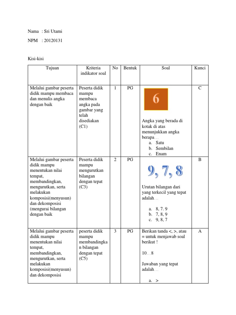 Kisi Kisi Soal - Sri Utami | PDF
