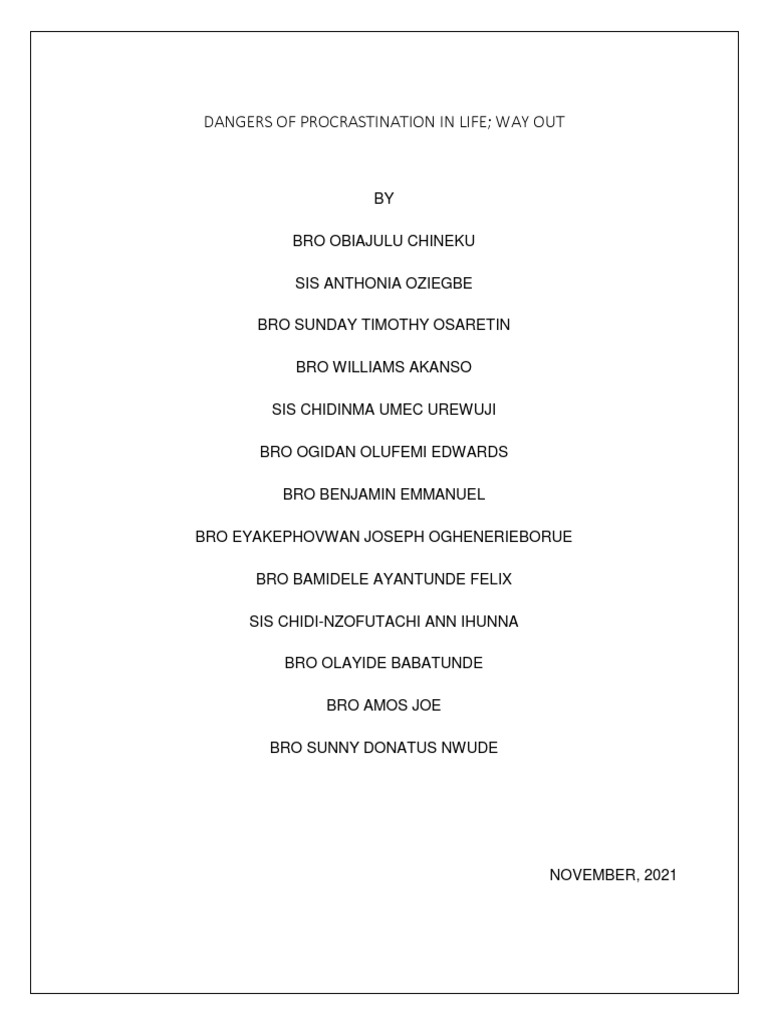 Dangers of Procrastination Explained | PDF | Professional Skills ...