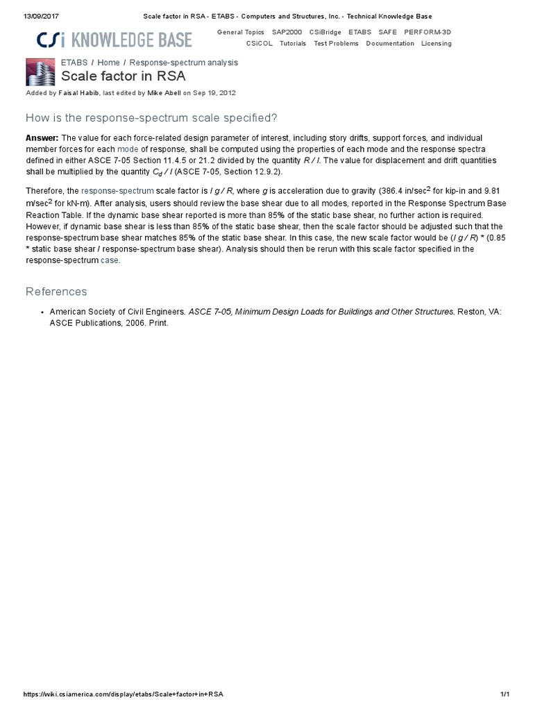 Scale Factor in RSA - ETABS - Computers and Structures, Inc | PDF