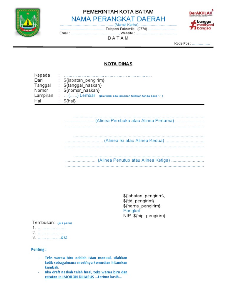 Template NOTA DINAS - OPD | PDF