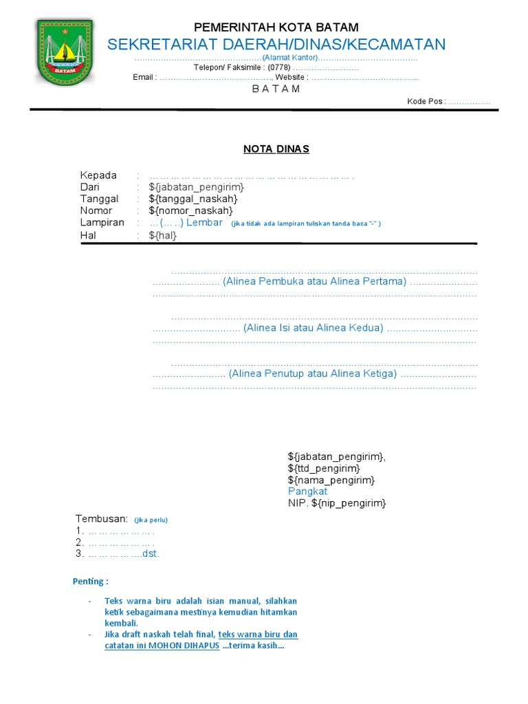 Template NOTA DINAS - OPD | PDF