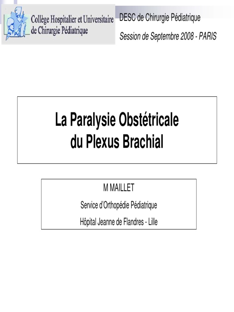 Paralysie 20obstetricale 20plexus 20brachial | PDF | Main | Anatomie