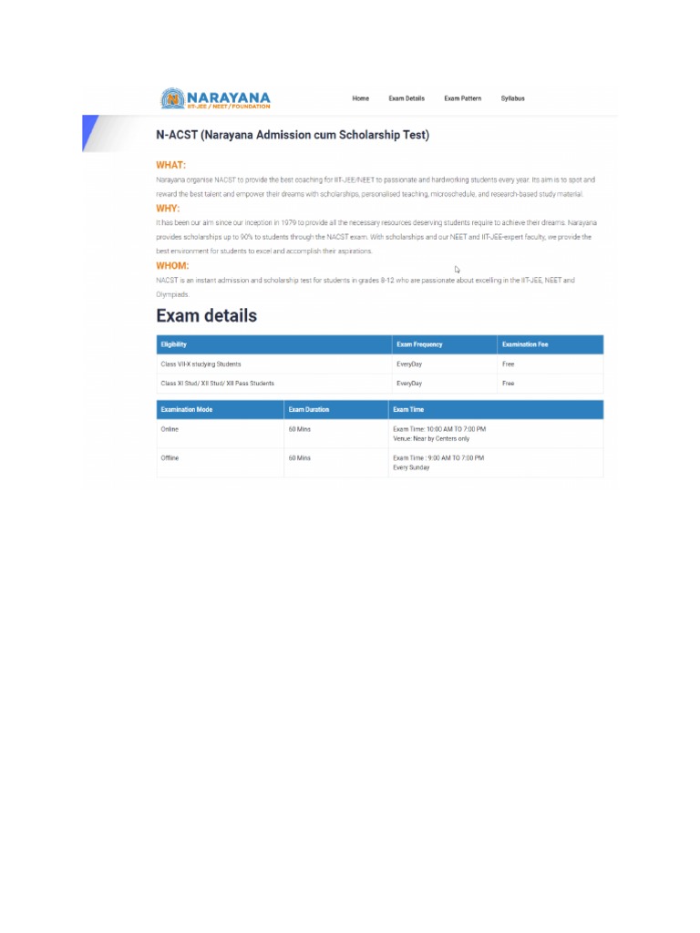 NACST Exam Details | PDF