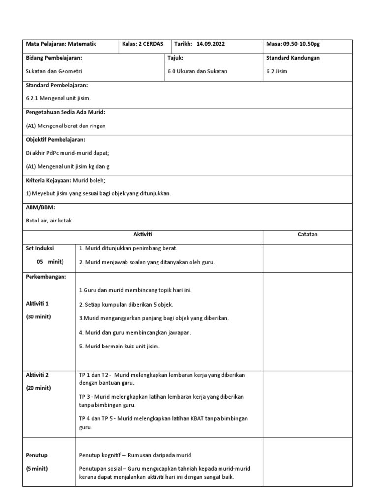 RPH Tahun 2 17.8 | PDF