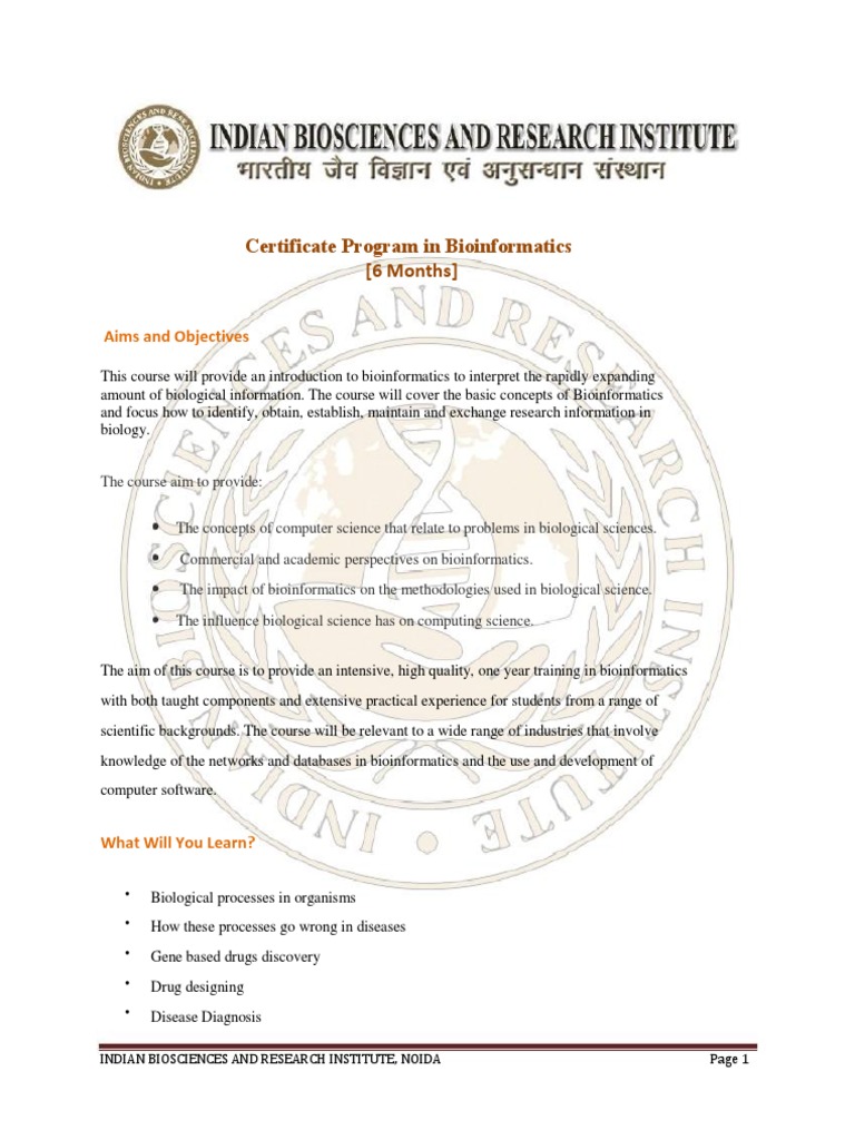 6MCertificate Program in Bioinformatics | PDF | Bioinformatics ...