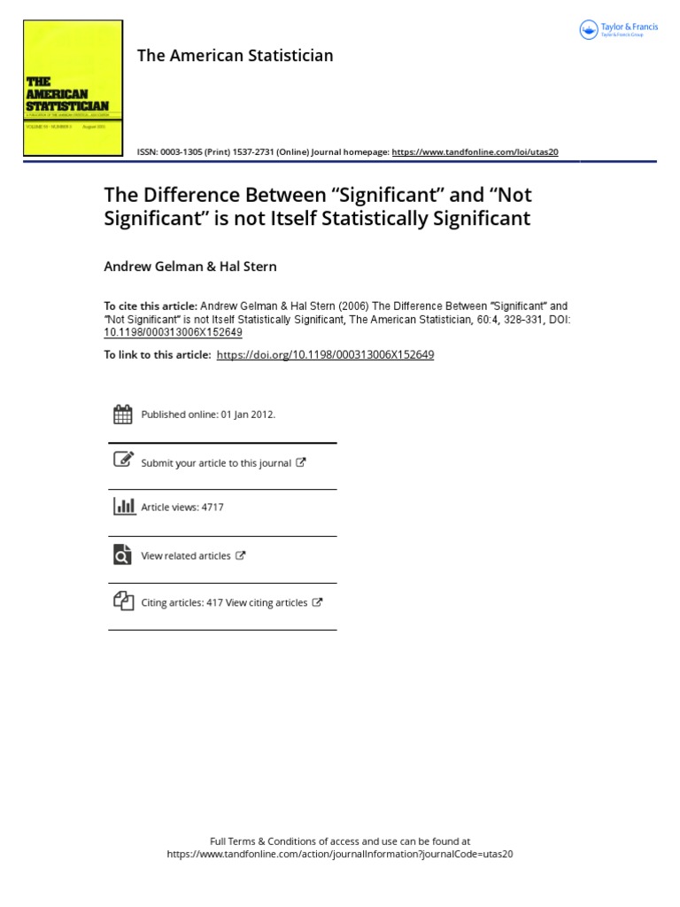 The Difference Between Significant and Not Significant Is Not Itself ...