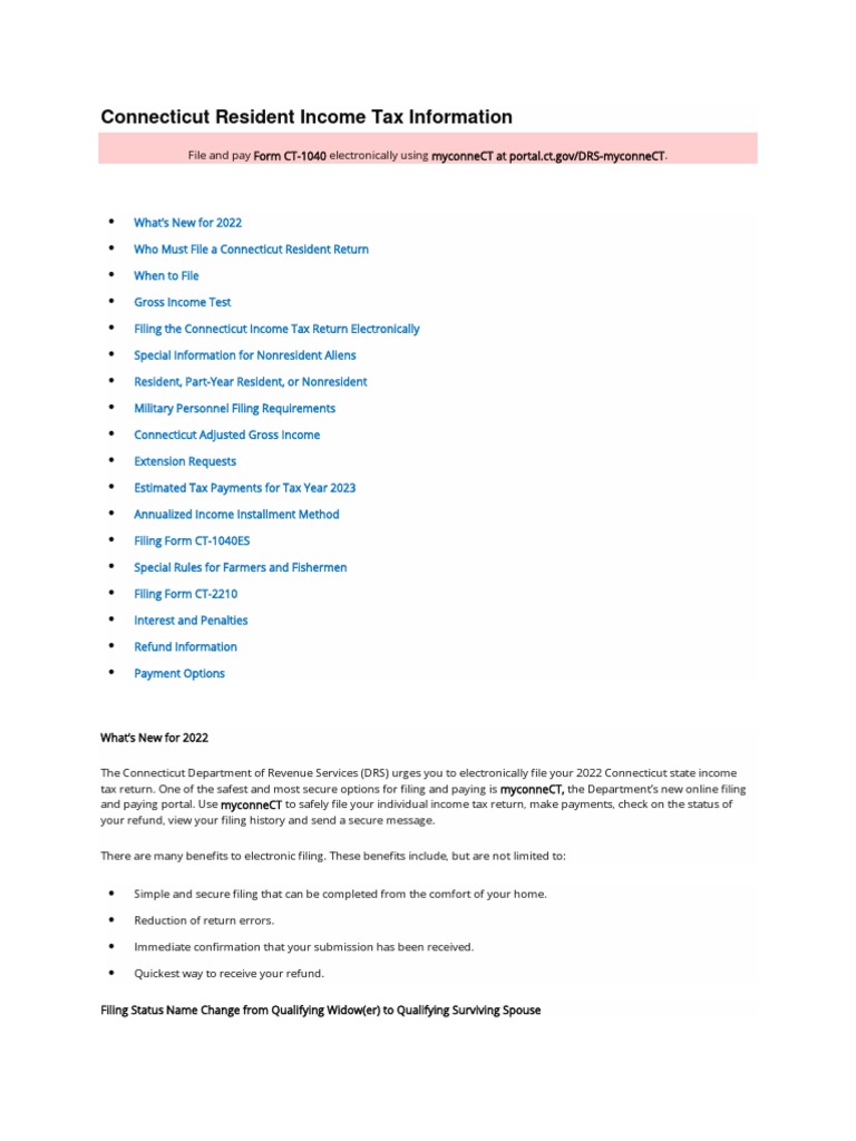 Connecticut Resident Income Tax Information | PDF | Income Tax In The ...