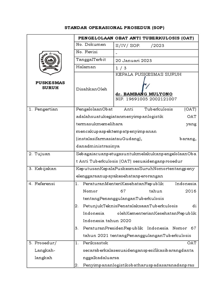 Sop Pengelolaan Obat Oat Baru | PDF | Kesehatan Holistik | Teknologi ...