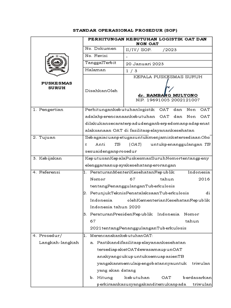 Sop Perhitungan Oat Dan Non Oat Siap | PDF