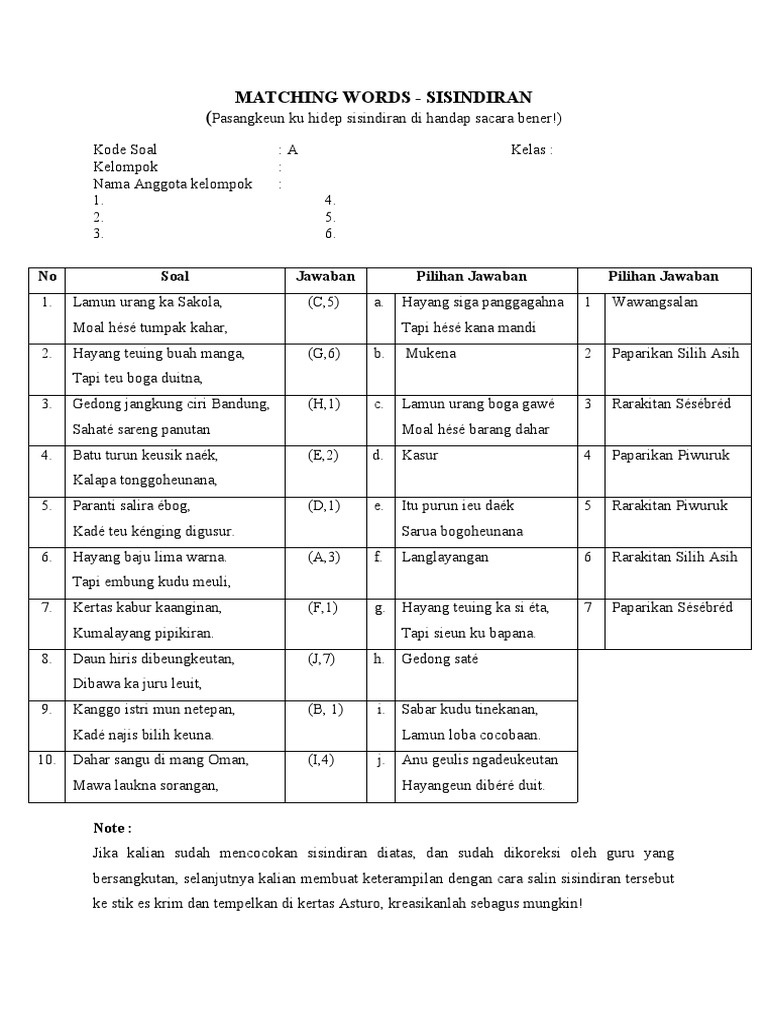Contoh Sisindiran dan Paparikan | PDF