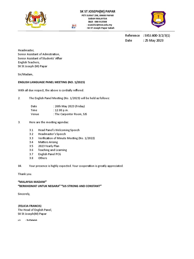 English Panel Meeting No. 1-2023 (Calling Letter) | PDF