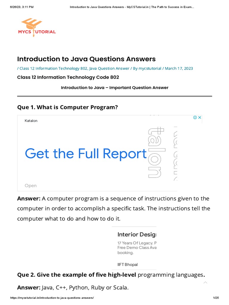 Introduction To Java Questions Answers Mycstutorial In The Path 4111