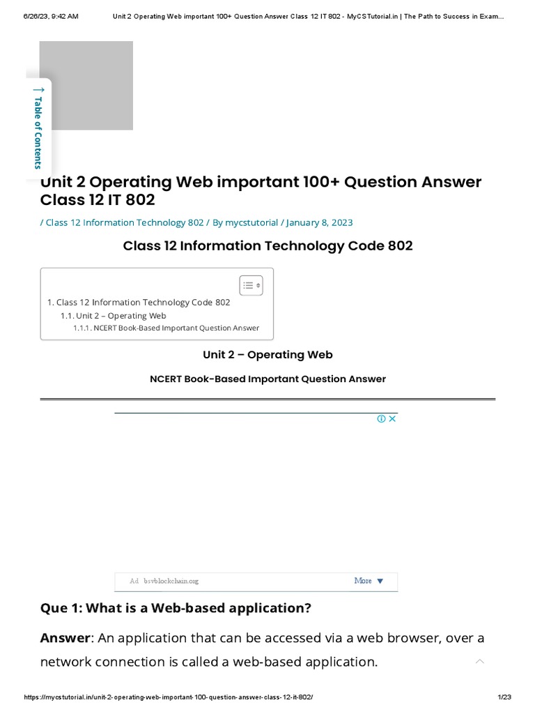 Unit 2 Operating Web Important 100+ Question Answer Class 12 IT 802 - MyCSTutorial - in - The ...