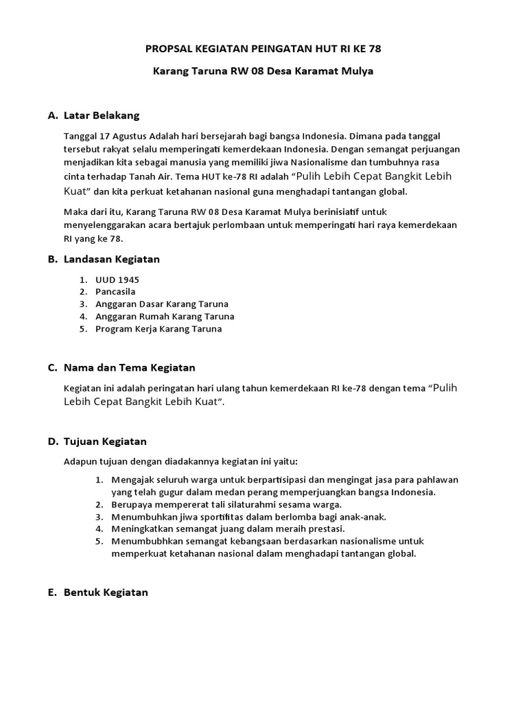 Contoh Proposal 17 Agustus Karang Taruna | PDF