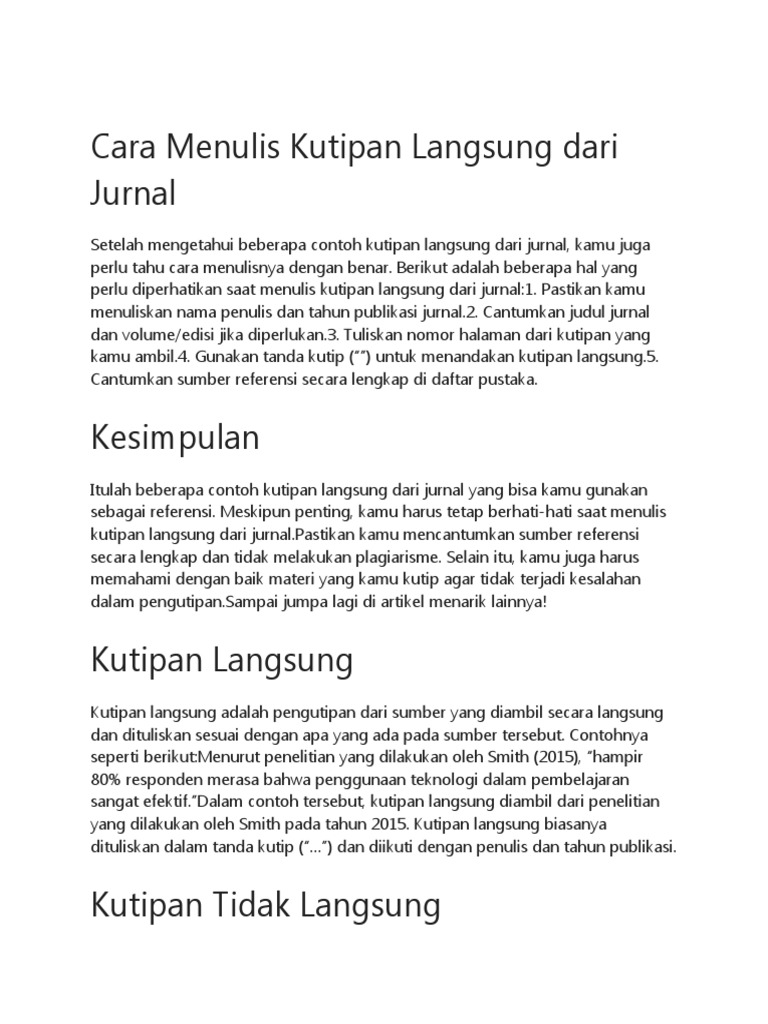 Cara Menulis Kutipan Langsung Dari Jurnal | PDF
