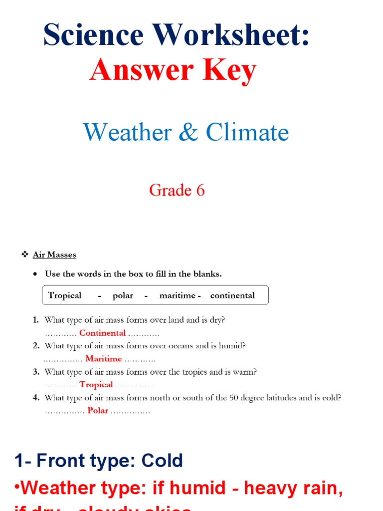 Worksheet Answer Key - Weather - Grade 6 | PDF