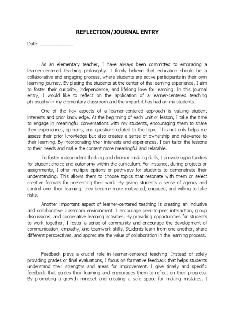 Reflection Journal Entry 4 | PDF | Learning | Psychological Concepts