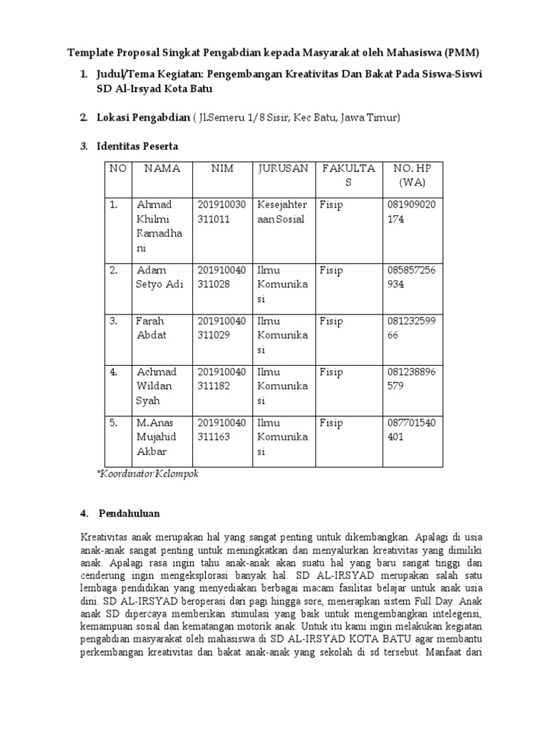 Template Proposal Singkat Pengabdian Kepada Masyarakat PMM-20200418 | PDF